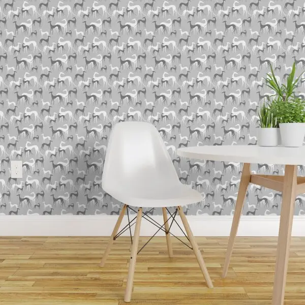 Spoonflower Greyhound Sighthounds Neutral White Hound Custom Pre-pasted Wallpaper