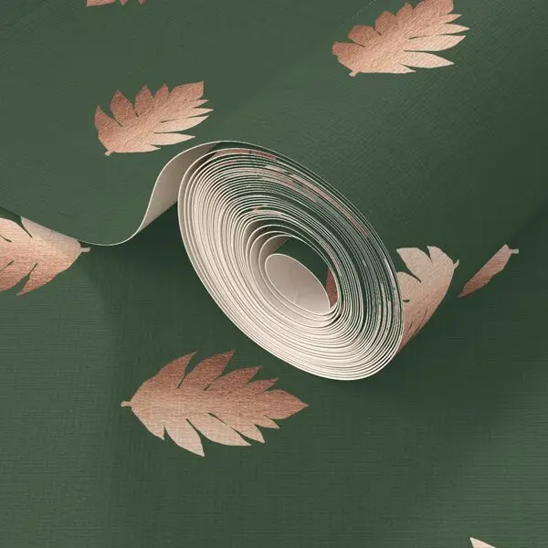 Spoonflower Simple Rose Gold Foil Leaf On Christmas Ulu 100% Natural Sisal Grasscloth Wallcovering - Green