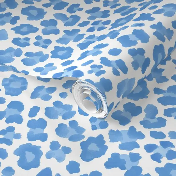 Spoonflower White Blue Dots Spots Animal Leopard Cheetah Custom Pre-pasted Wallpaper - Blue,mint,green
