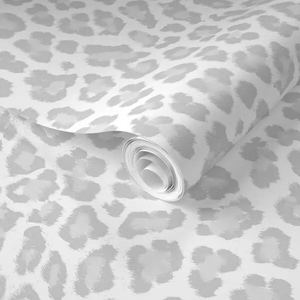 Spoonflower Gray Grey Leopard Print Animal Cheetah Cat Skin Custom Removable Wallpaper - Gray,white