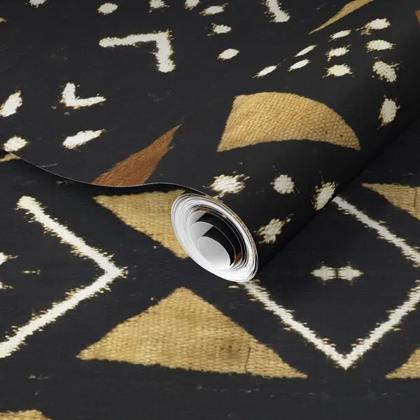 Spoonflower Mudcloth West Africa Afrocentric Custom Pre-pasted Wallpaper - Brown,black,green