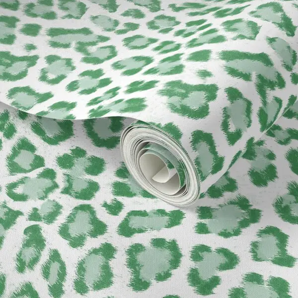 Spoonflower Leopard Cougar Cheetah Custom Pre-pasted Wallpaper - Green