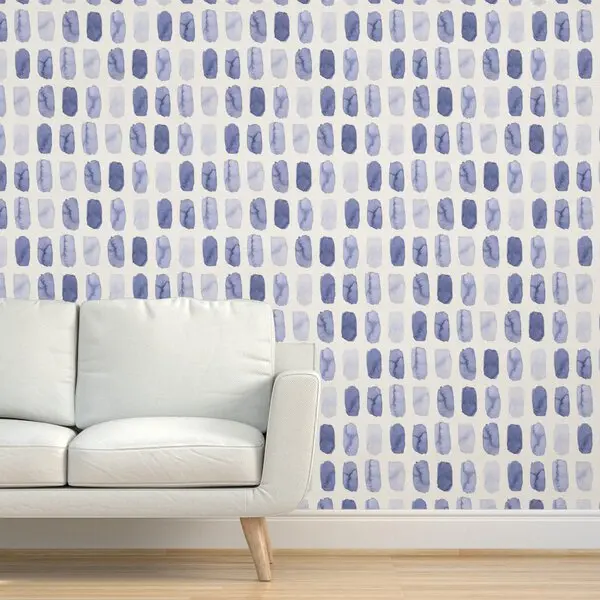 Spoonflower Very Peri Hand Painted Watercolor Strokes 100% Natural Sisal Grasscloth Wallcovering - Purple
