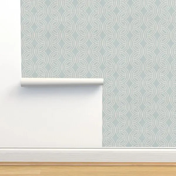 Spoonflower Neutral Geometric Soft Blue Rainbow White Vintage 100% Natural Sisal Grasscloth Wallcovering