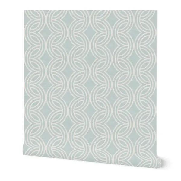 Spoonflower Neutral Geometric Soft Blue Rainbow White Vintage 100% Natural Sisal Grasscloth Wallcovering