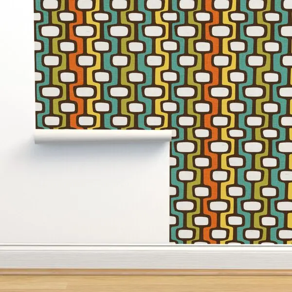 Spoonflower 1960s Retro Atomic Modern Abstract Shapes Mid 100% Natural Sisal Grasscloth Wallcovering