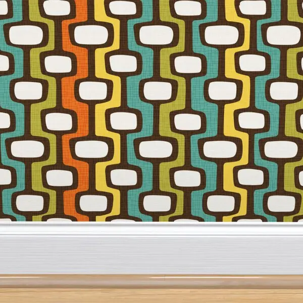 Spoonflower 1960s Retro Atomic Modern Abstract Shapes Mid 100% Natural Sisal Grasscloth Wallcovering