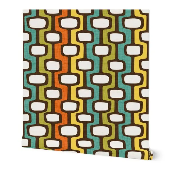 Spoonflower 1960s Retro Atomic Modern Abstract Shapes Mid 100% Natural Sisal Grasscloth Wallcovering
