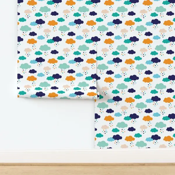 Spoonflower Colorful Scandinavian Style Modern Clouds Hearts Custom Removable Wallpaper