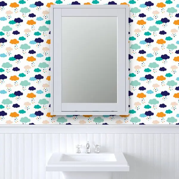 Spoonflower Colorful Scandinavian Style Modern Clouds Hearts Custom Removable Wallpaper