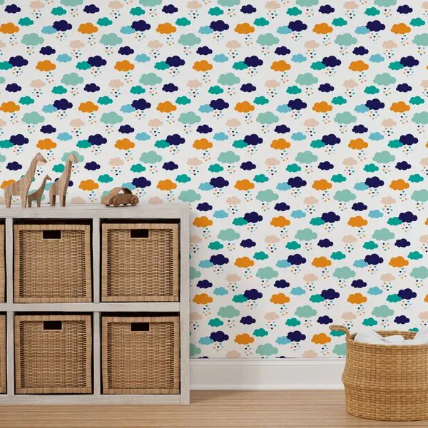 Spoonflower Colorful Scandinavian Style Modern Clouds Hearts Custom Removable Wallpaper