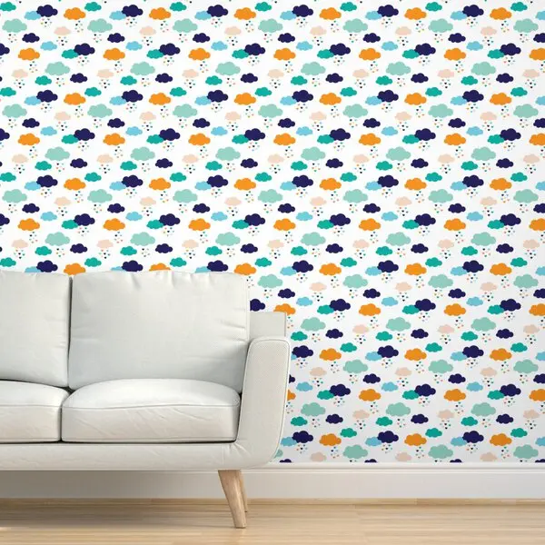 Spoonflower Colorful Scandinavian Style Modern Clouds Hearts Custom Removable Wallpaper
