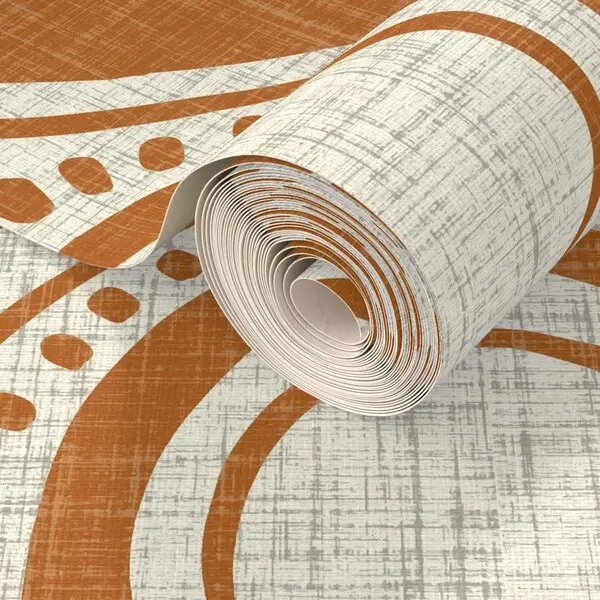 Spoonflower Large Jumbo Scale Relic Burnt Orange 100% Natural Sisal Grasscloth Wallcovering - White,orange