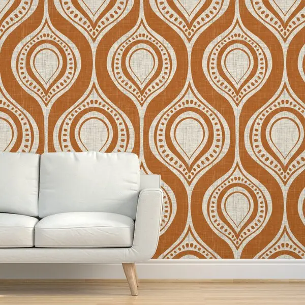 Spoonflower Large Jumbo Scale Relic Burnt Orange 100% Natural Sisal Grasscloth Wallcovering - White,orange