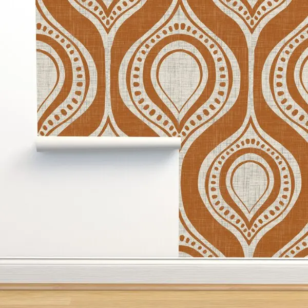 Spoonflower Large Jumbo Scale Relic Burnt Orange 100% Natural Sisal Grasscloth Wallcovering - White,orange