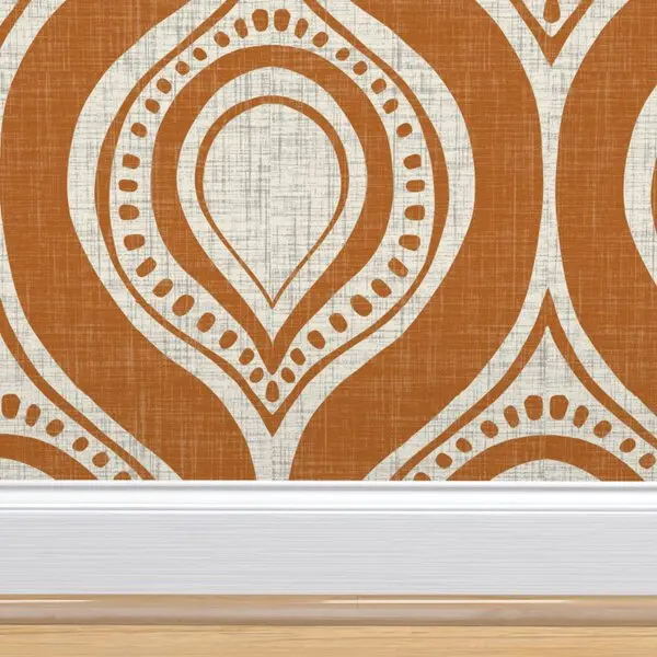 Spoonflower Large Jumbo Scale Relic Burnt Orange 100% Natural Sisal Grasscloth Wallcovering - White,orange