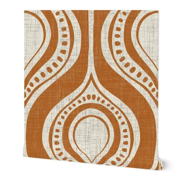 Spoonflower Large Jumbo Scale Relic Burnt Orange 100% Natural Sisal Grasscloth Wallcovering - White,orange