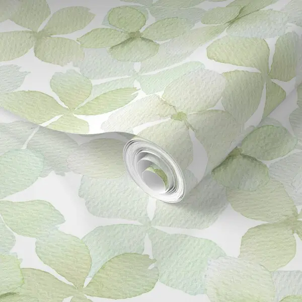 Spoonflower Green Hydrangea Watercolor Flowers Floral Pale Traditional Wallpaper - Green,sage