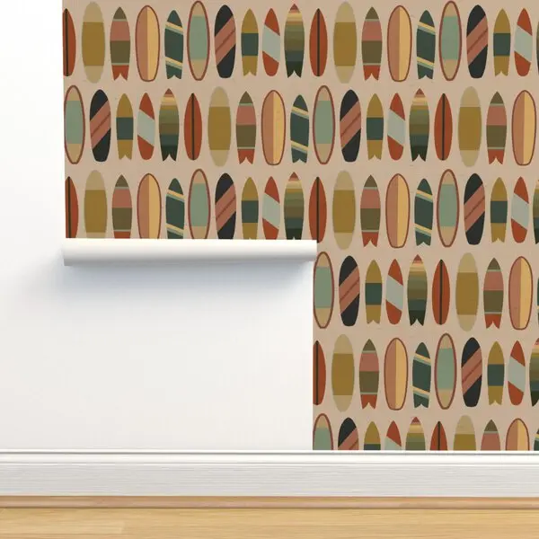 Spoonflower Large Scale Surfboards Sunset Pink 100% Natural Sisal Grasscloth Wallcovering