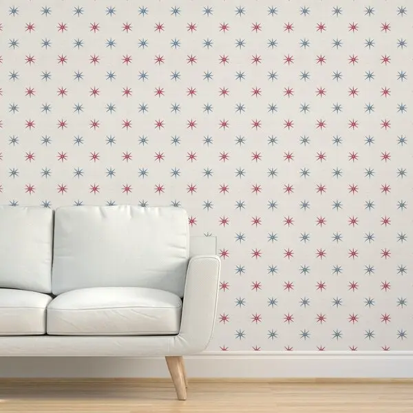 Spoonflower Red And Blue Stars 100% Natural Sisal Grasscloth Wallcovering