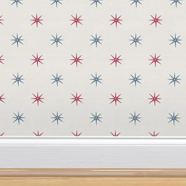 Spoonflower Red And Blue Stars 100% Natural Sisal Grasscloth Wallcovering
