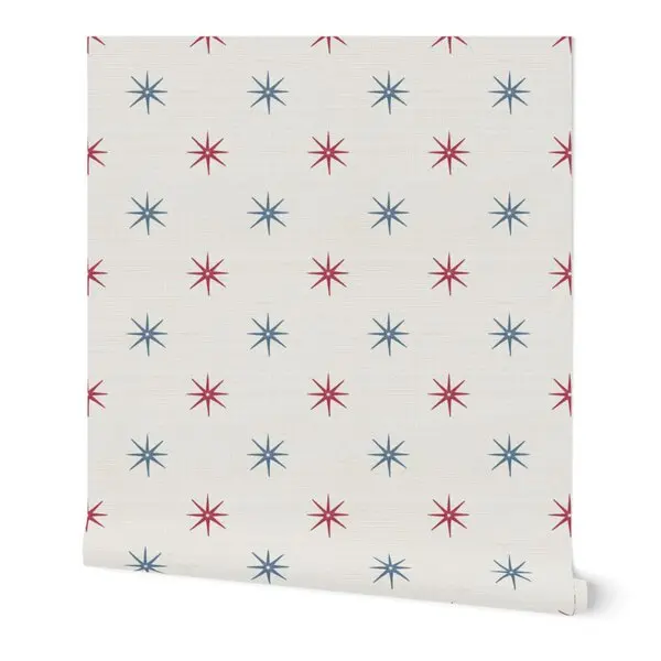 Spoonflower Red And Blue Stars 100% Natural Sisal Grasscloth Wallcovering