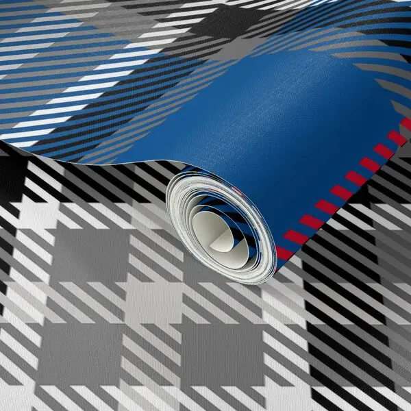 Spoonflower Blue Plaid Red Check Tartan Scotland Traditional Wallpaper - Black,gray,blue