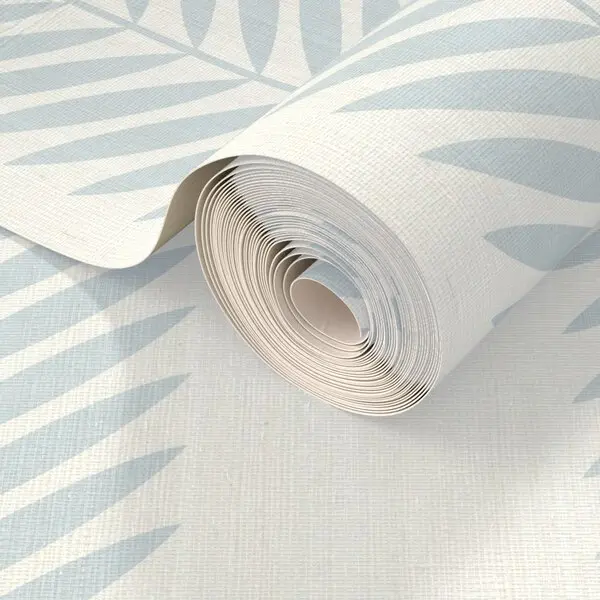 Spoonflower Reverse Double Textured Vine Light Blue 100% Natural Sisal Grasscloth Wallcovering - Blue,white