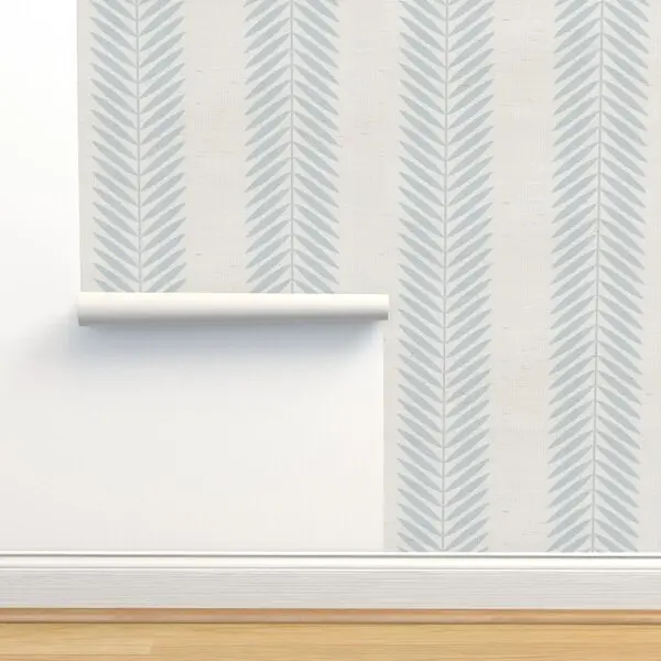 Spoonflower Reverse Double Textured Vine Light Blue 100% Natural Sisal Grasscloth Wallcovering - Blue,white