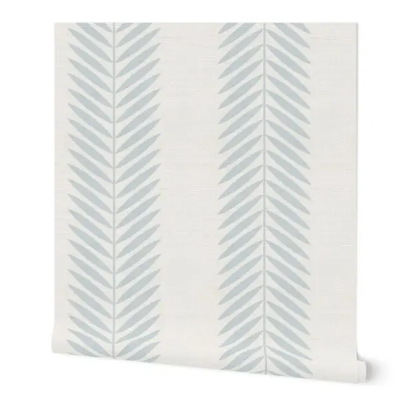 Spoonflower Reverse Double Textured Vine Light Blue 100% Natural Sisal Grasscloth Wallcovering - Blue,white