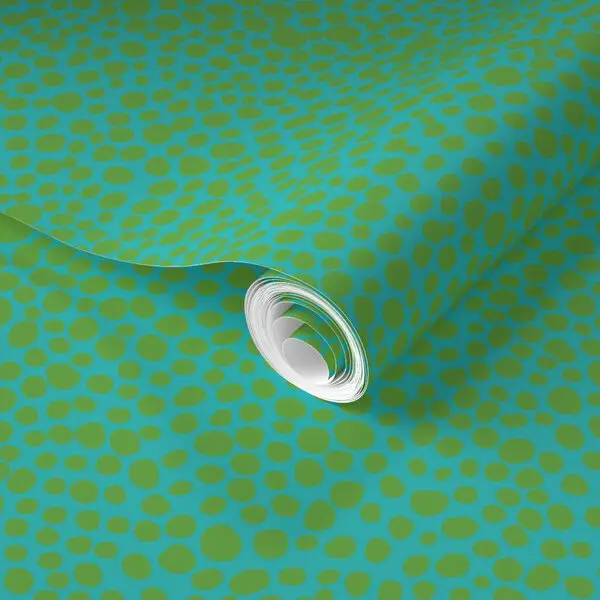 Spoonflower Stripe Turquoise Dots Lime Green Spots Bubbles Custom Pre-pasted Wallpaper - Green,teal,blue