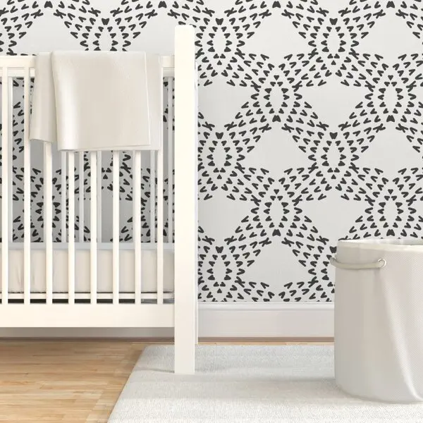 Spoonflower Stripe Modern Geometric Dot Line Geo Bohemian Custom Pre-pasted Wallpaper - Gray