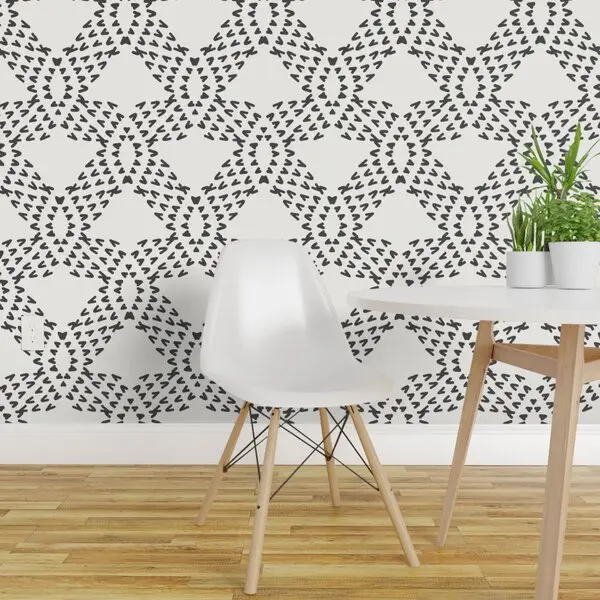 Spoonflower Stripe Modern Geometric Dot Line Geo Bohemian Custom Pre-pasted Wallpaper - Gray