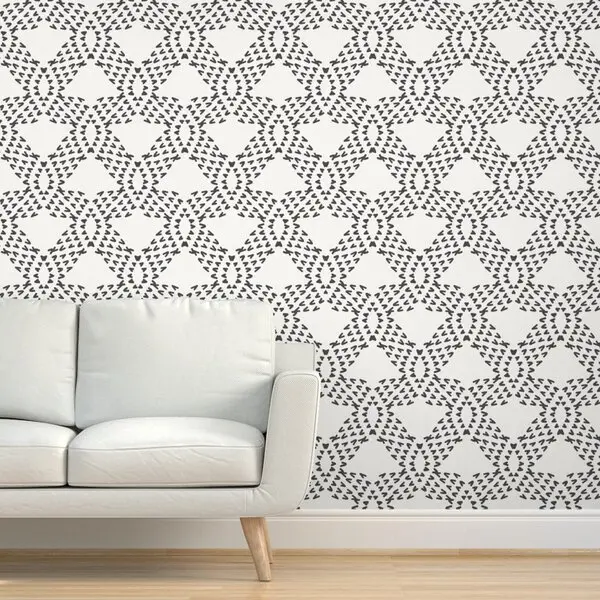 Spoonflower Stripe Modern Geometric Dot Line Geo Bohemian Custom Pre-pasted Wallpaper - Gray