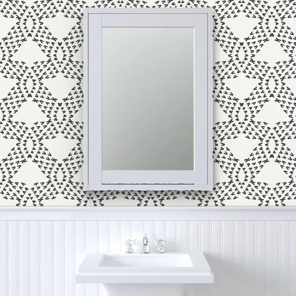 Spoonflower Stripe Modern Geometric Dot Line Geo Bohemian Custom Pre-pasted Wallpaper - Gray