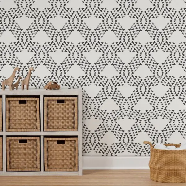 Spoonflower Stripe Modern Geometric Dot Line Geo Bohemian Custom Pre-pasted Wallpaper - Gray