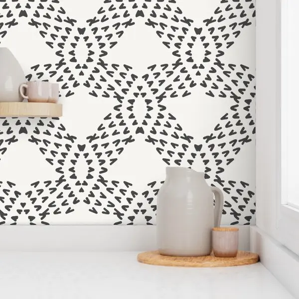 Spoonflower Stripe Modern Geometric Dot Line Geo Bohemian Custom Pre-pasted Wallpaper - Gray