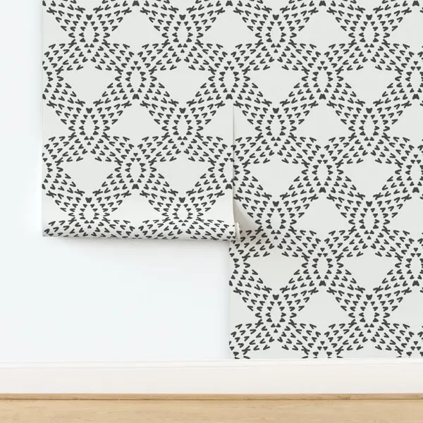 Spoonflower Stripe Modern Geometric Dot Line Geo Bohemian Custom Pre-pasted Wallpaper - Gray