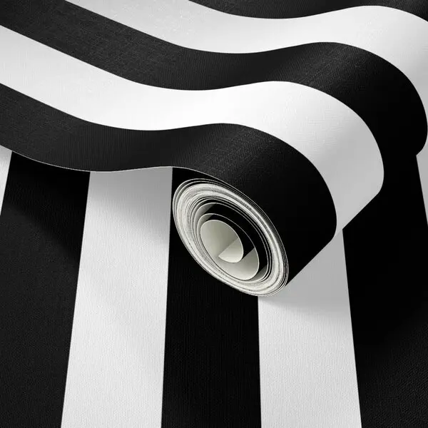 Spoonflower Black White Stripes Licorice Candy Custom Pre-pasted Wallpaper - Black,white,gray