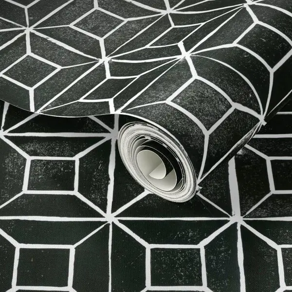 Spoonflower Geometric Modern Black White Monochrome Custom Removable Wallpaper - Black,white,green