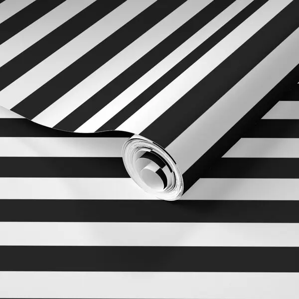Spoonflower Black White Stripes Striped Modern Nursery Custom Pre-pasted Wallpaper - Black,white,gray