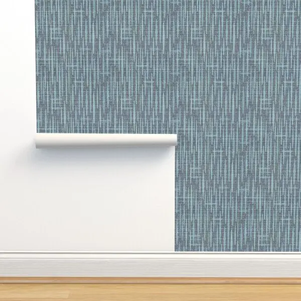 Spoonflower Textured Lines Aqua Periwinkle 100% Natural Sisal Grasscloth Wallcovering