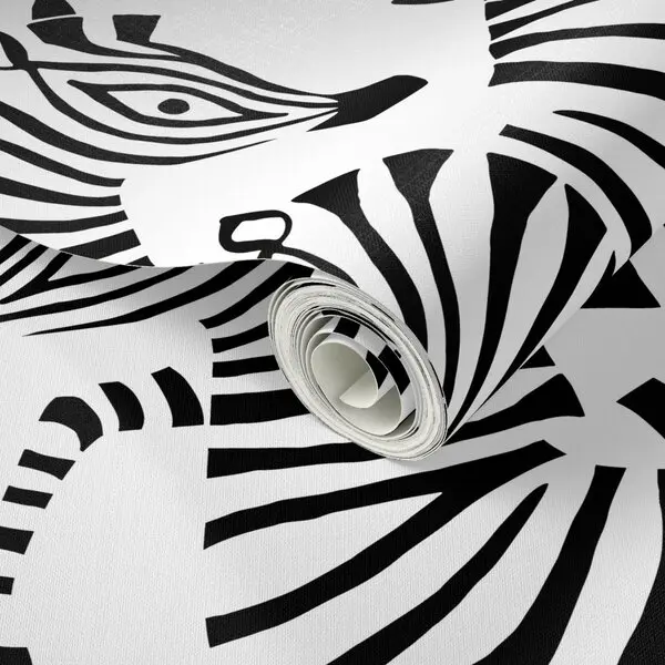 Spoonflower Zebra Black White Animal Safari Africa Abstract Custom Removable Wallpaper - Black,white,gray