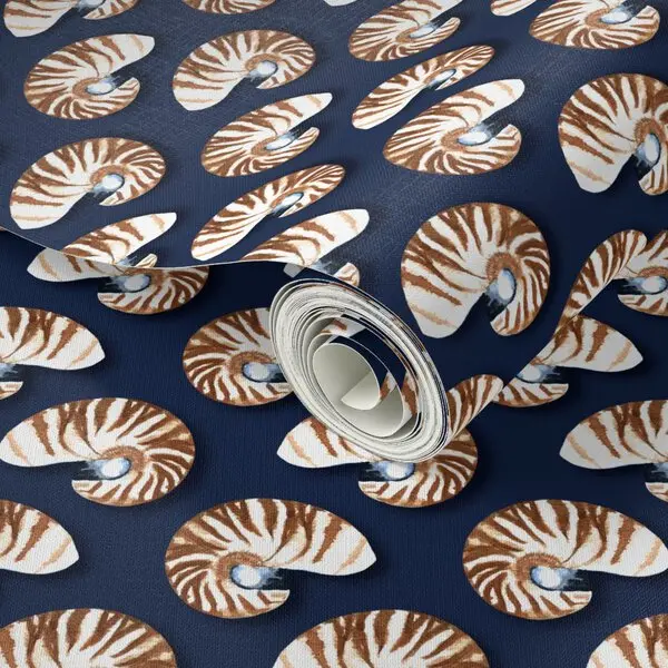 Spoonflower Indigo Beach Ocean Octopus Tentacles Nautical Custom Pre-pasted Wallpaper - Blue,brown,black