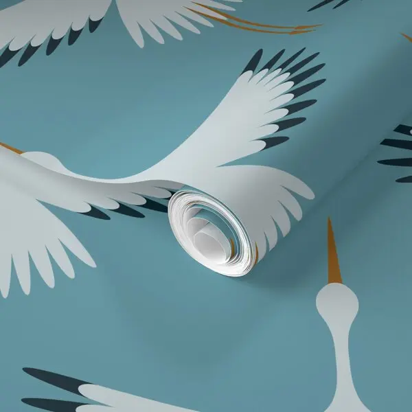 Spoonflower Blue Birds Modern Animals Sky Graphic Custom Removable Wallpaper - Blue,brown