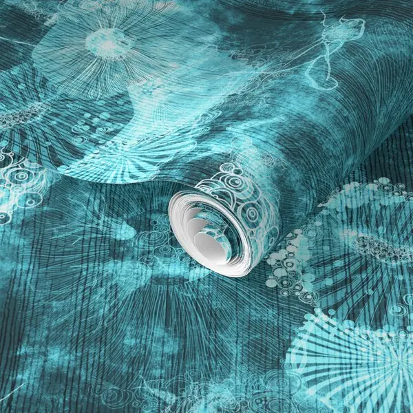 Spoonflower Retro Seaweed Science Ocean Watercolour Traditional Wallpaper