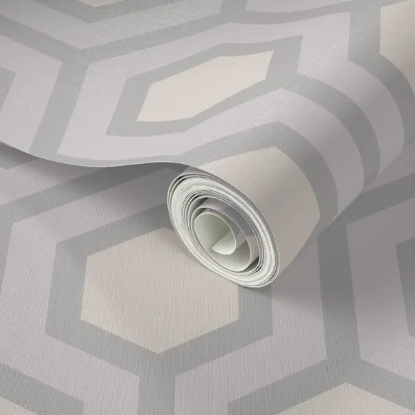 Spoonflower Hexagon Geometric Honeycomb Grey Custom Pre-pasted Wallpaper - Gray
