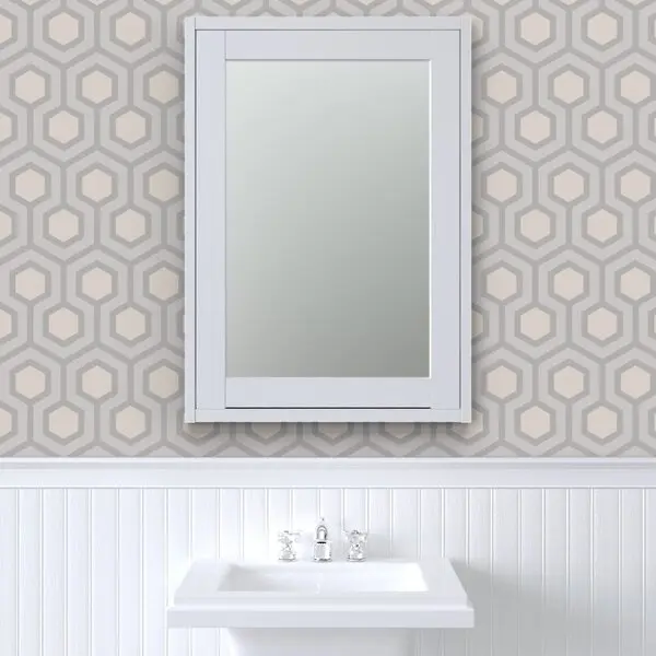 Spoonflower Hexagon Geometric Honeycomb Grey Custom Pre-pasted Wallpaper