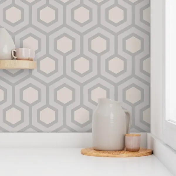 Spoonflower Hexagon Geometric Honeycomb Grey Custom Pre-pasted Wallpaper
