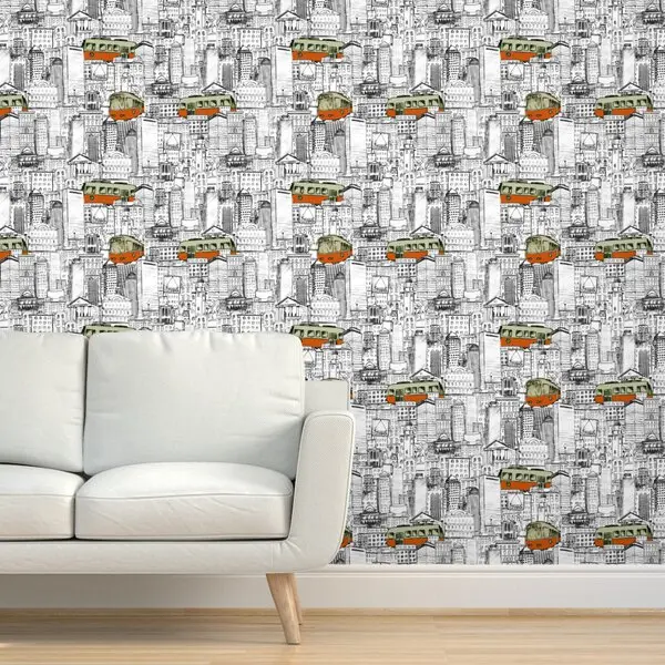 Spoonflower Boston T Ride Custom Pre-pasted Wallpaper